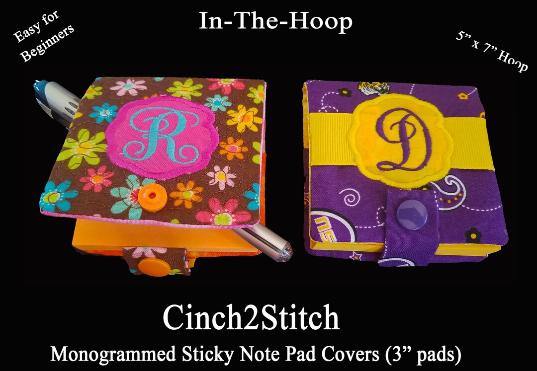 Monogrammed Sticky Note Notepad Cover - in the Hoop - Machine ...