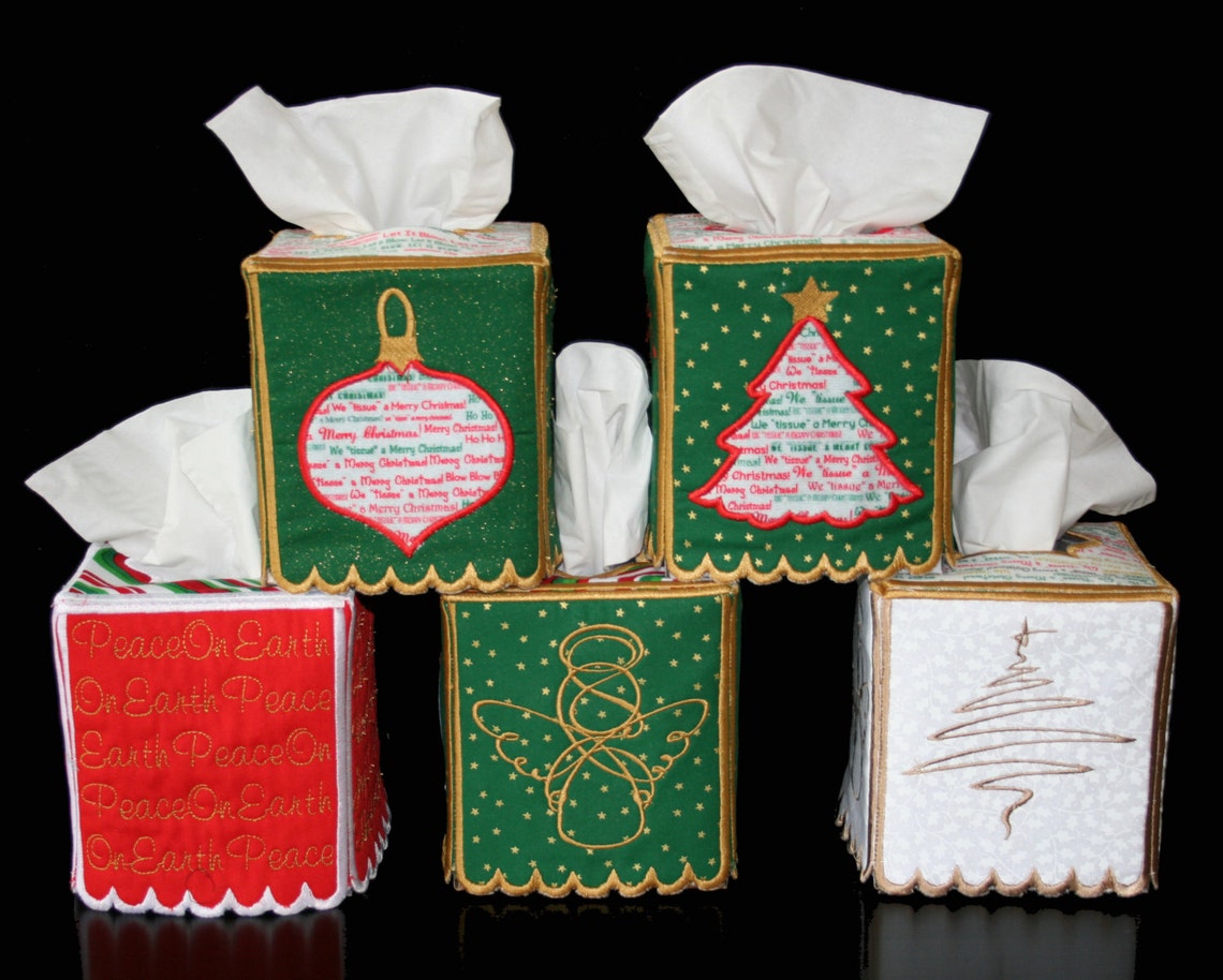 Holiday Tissue Box Cover in the Hoop Machine Embroidery - Etsy UK