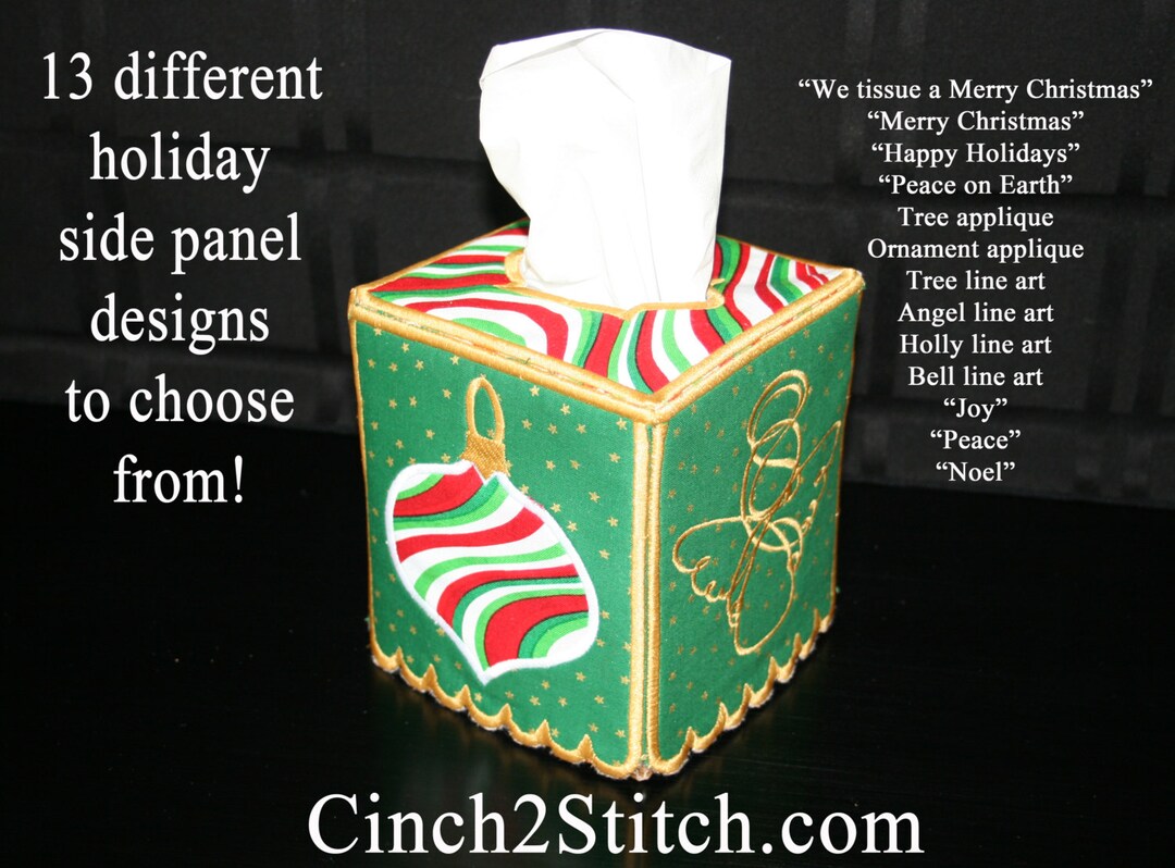 Holiday Tissue Box Cover - in the Hoop - Machine Embroidery Design ...
