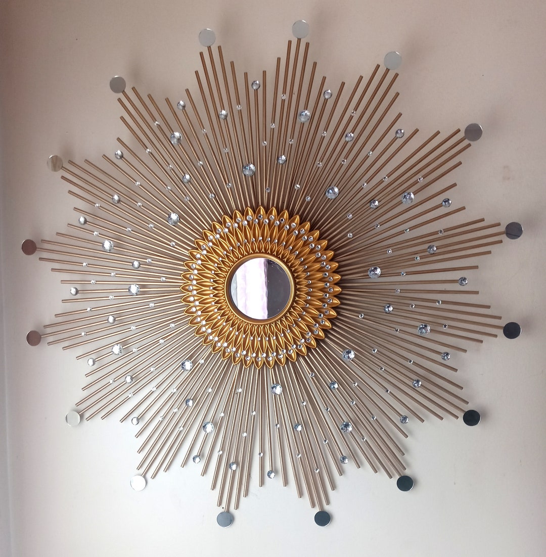Elegant Gold 30 Glam Sunburst Mirror, Starburst Mirror, Jeweled Mirror ...