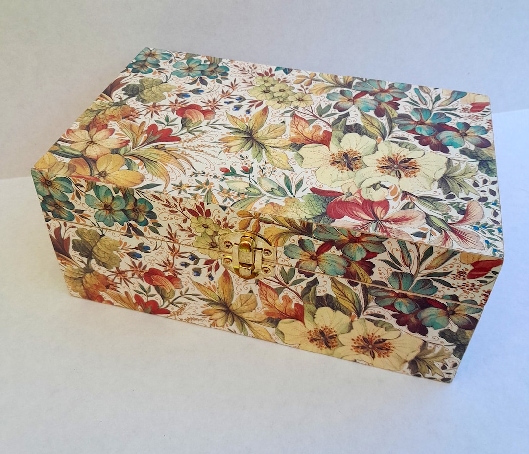 Beautiful Decoupage Wood Keepsake Box, Jewelry Box, Trinket Box Flowers ...