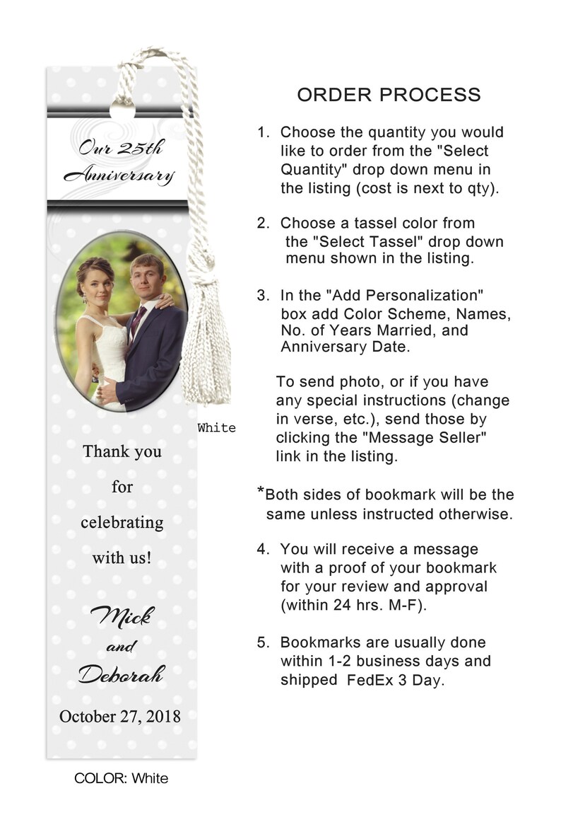 Anniversary Custom Bookmark Favor Photo Bookmarks 25th 50th | Etsy