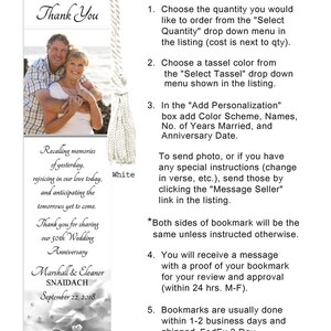 Anniversary Custom Bookmark Favor Photo Bookmarks 25th 50th - Etsy