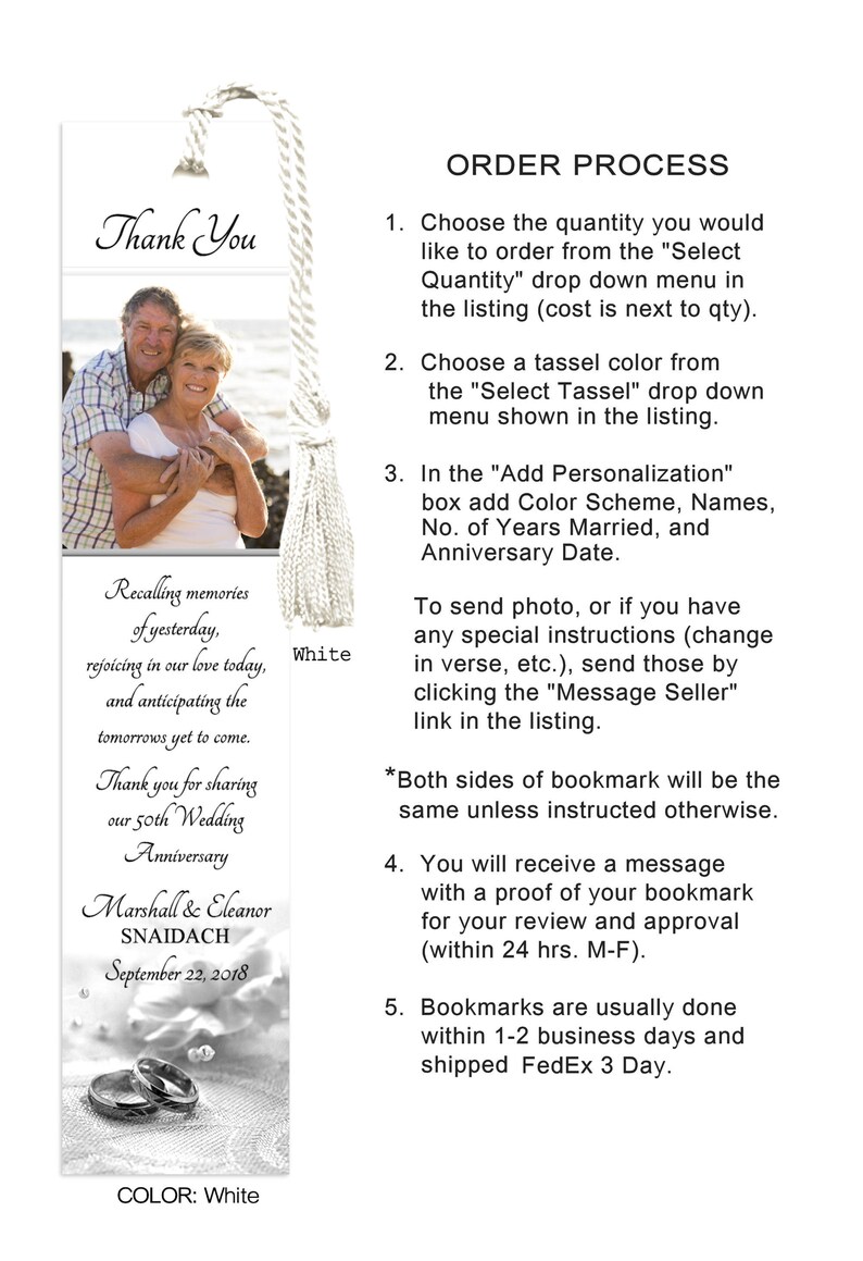 Anniversary Custom Bookmark Favor Photo Bookmarks 25th 50th - Etsy