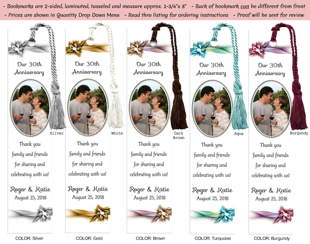 Anniversary Custom Bookmark Favor, Photo Bookmarks, 25th, 50th ...