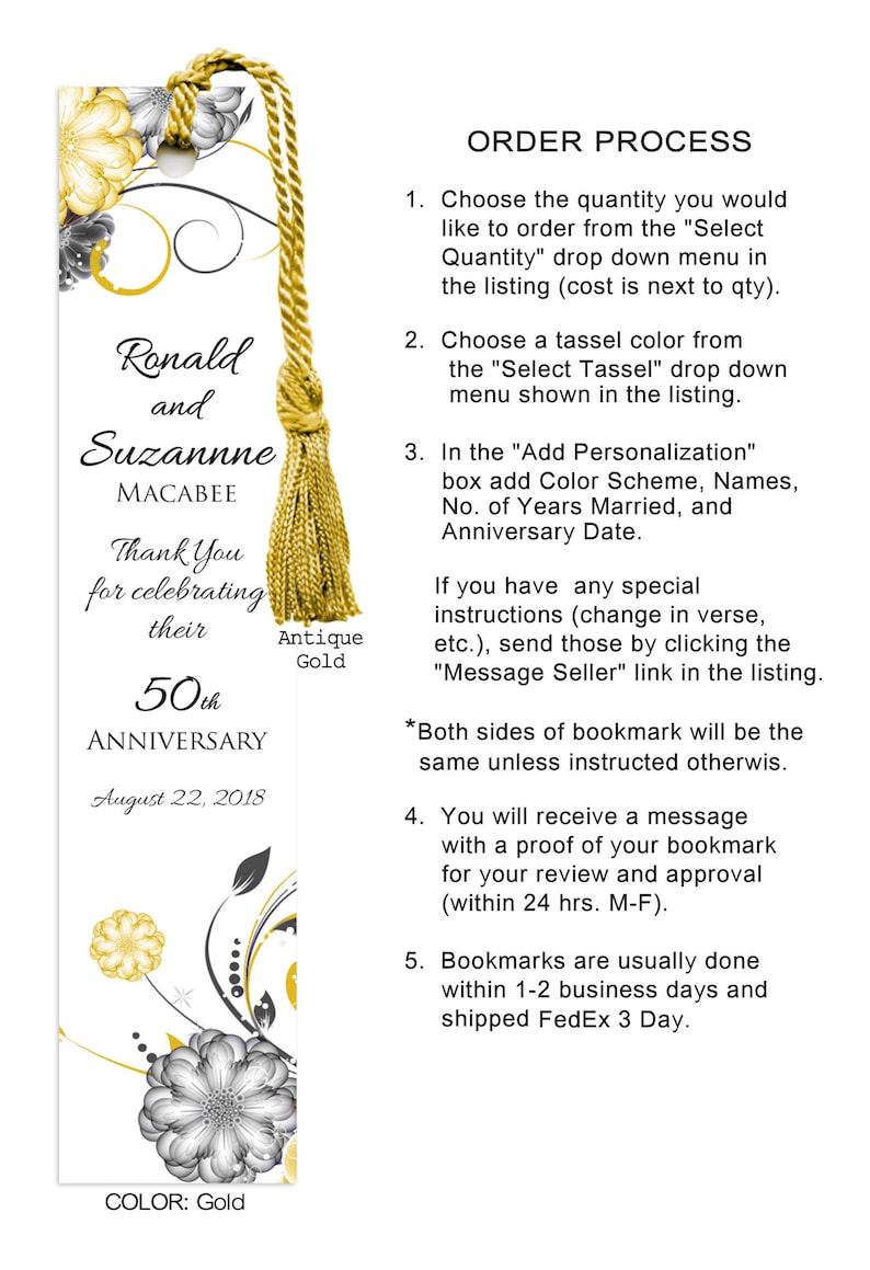 Anniversary Custom Bookmark Favor Bookmarks 25th 50th - Etsy
