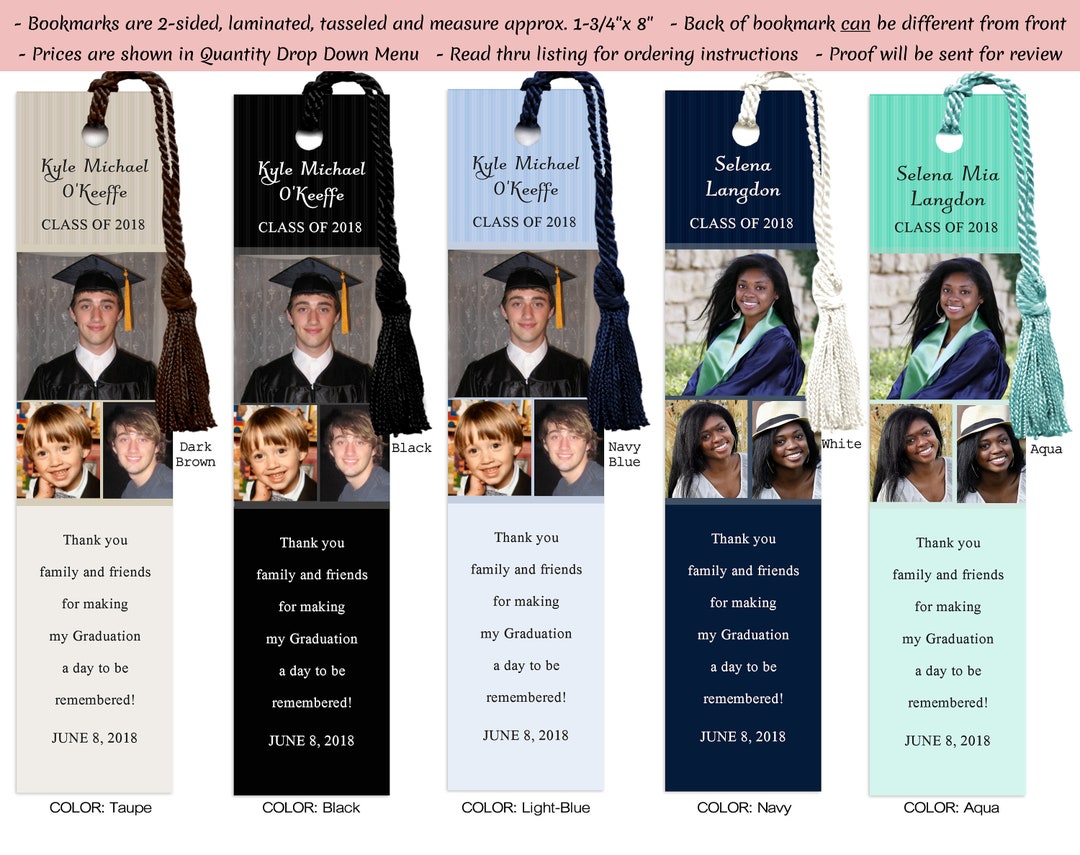 Personalized Laminated Custom Graduation Photo Bookmark (book Marks ...