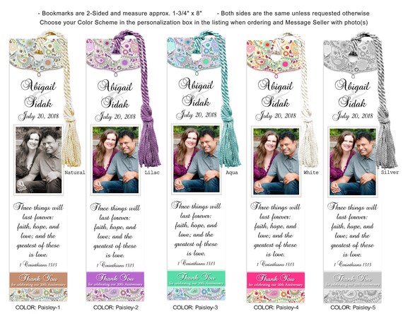 Anniversary Custom Bookmark Favor Photo Bookmarks 25th 50th | Etsy