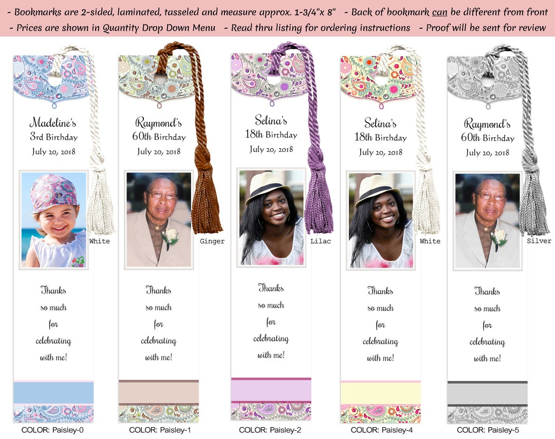 Birthday Photo Bookmark (book Marks), Personalized, Laminated, Custom ...
