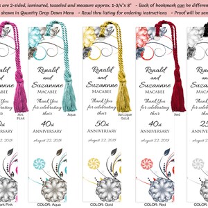 Anniversary Custom Bookmark Favor, Bookmarks, 25th, 50th Anniversary ...