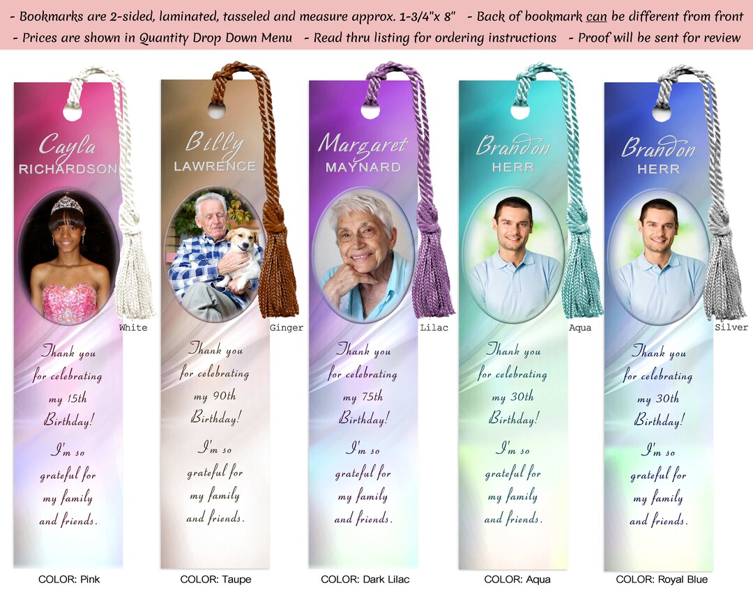 Birthday Bookmark, Custom Bookmark, Photo Bookmark #BPB7 - Etsy