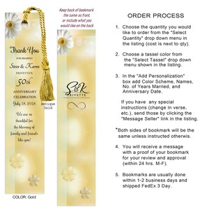 Anniversary Custom Bookmark Favor, Bookmarks, 25th, 50th Anniversary ...