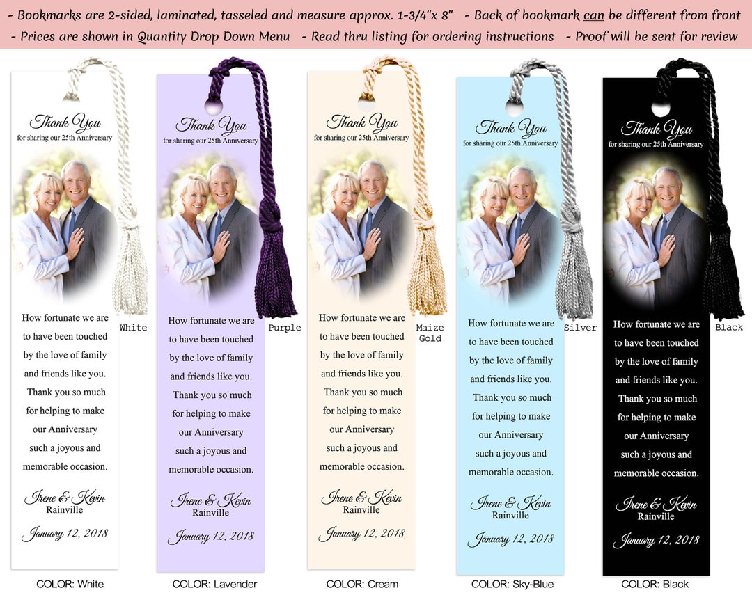 Anniversary Custom Bookmark Favor, Photo Bookmarks, 25th, 50th ...