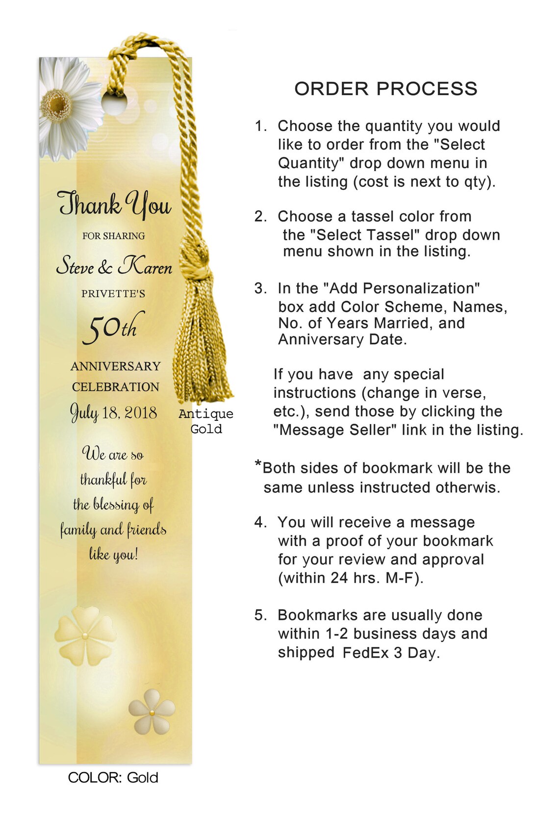 Anniversary Custom Bookmark Favor Bookmarks 25th 50th - Etsy