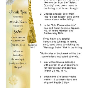 Anniversary Custom Bookmark Favor Bookmarks 25th 50th - Etsy