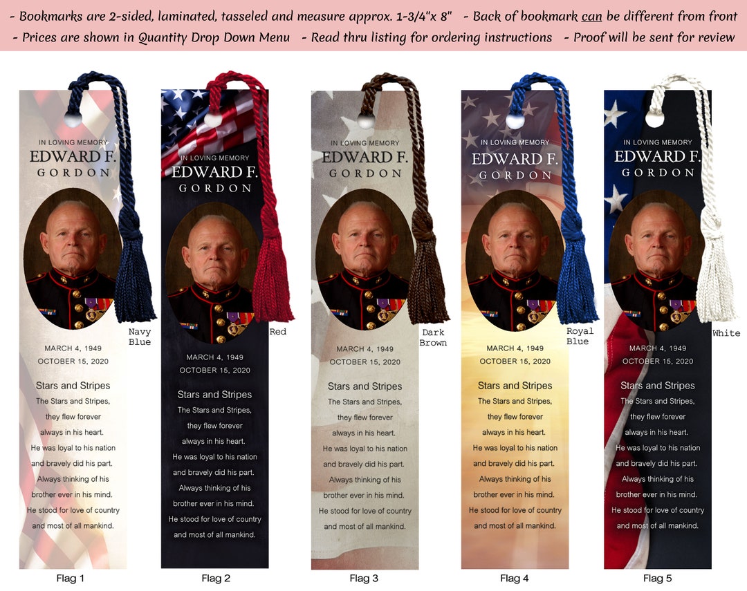 Patriotic Service Photo Bookmark, Memorial Keepsake, Personalized ...