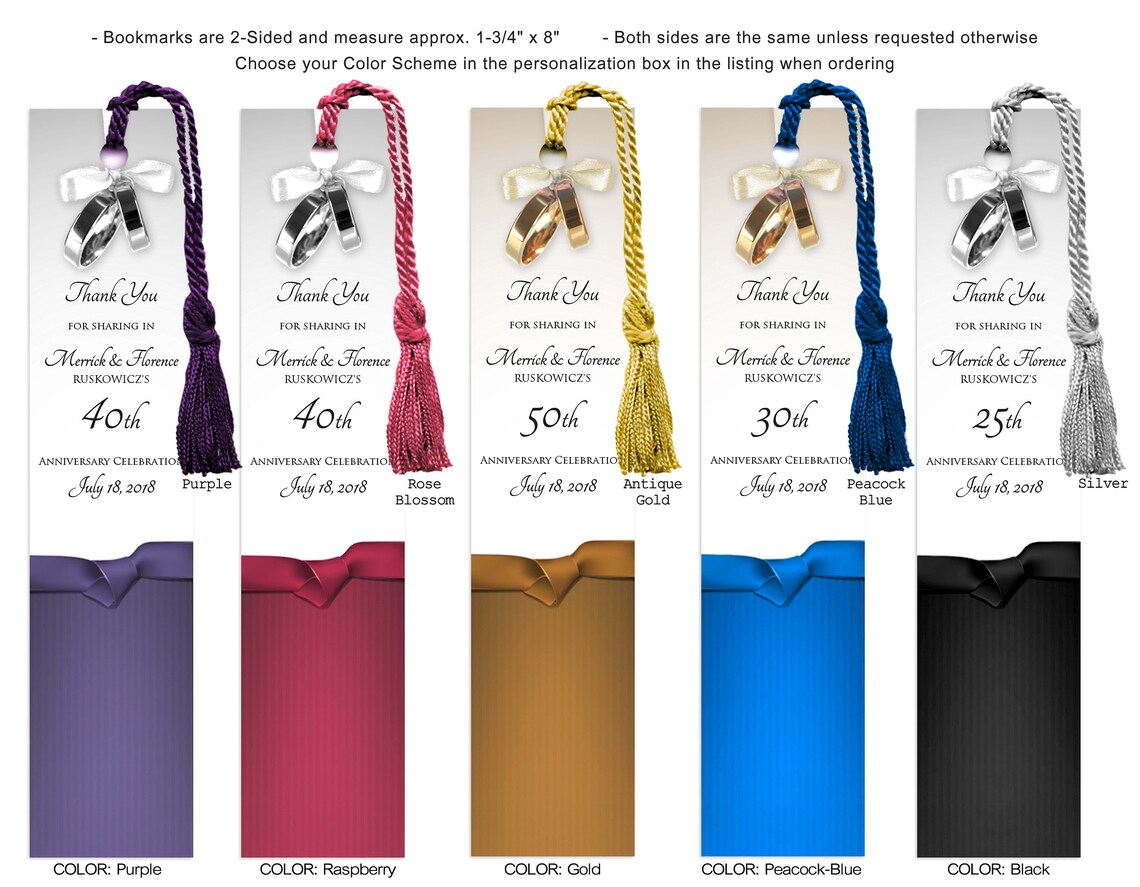 Anniversary Custom Bookmark Favor Bookmarks 25th 50th - Etsy