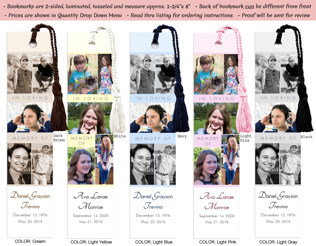 Personalized Memorial Bookmarks, Funeral Favors, Custom Bookmark #MPB11 ...