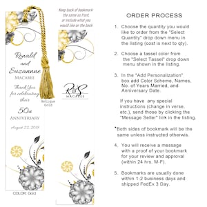 Anniversary Custom Bookmark Favor, Bookmarks, 25th, 50th Anniversary ...