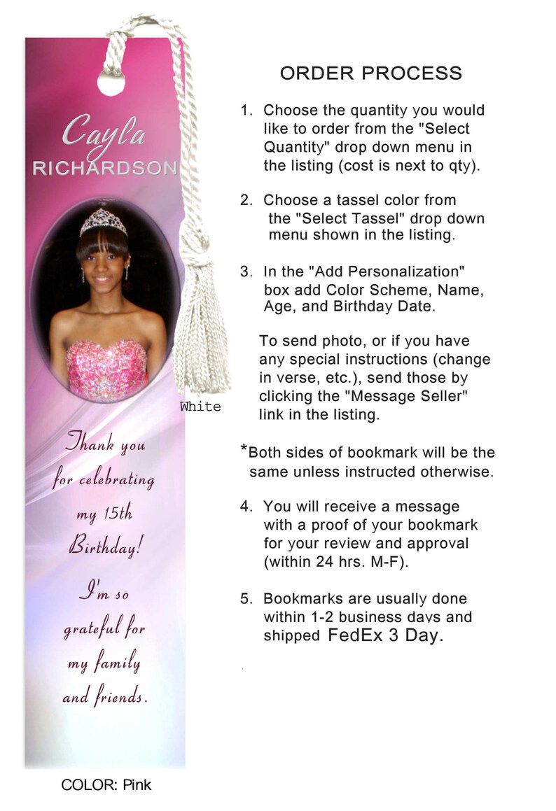 Birthday Bookmark Custom Bookmark Photo Bookmark BPB7 - Etsy