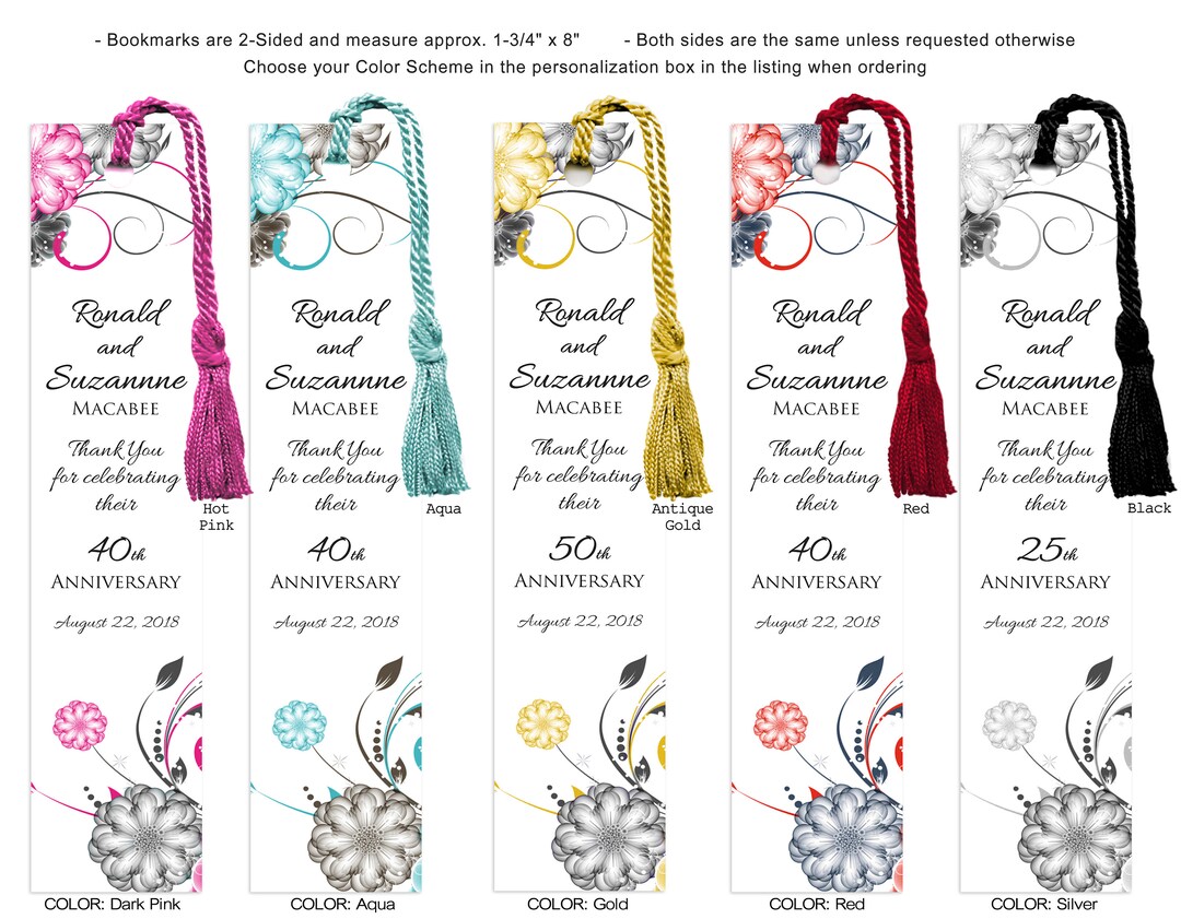 Anniversary Custom Bookmark Favor Bookmarks 25th 50th - Etsy