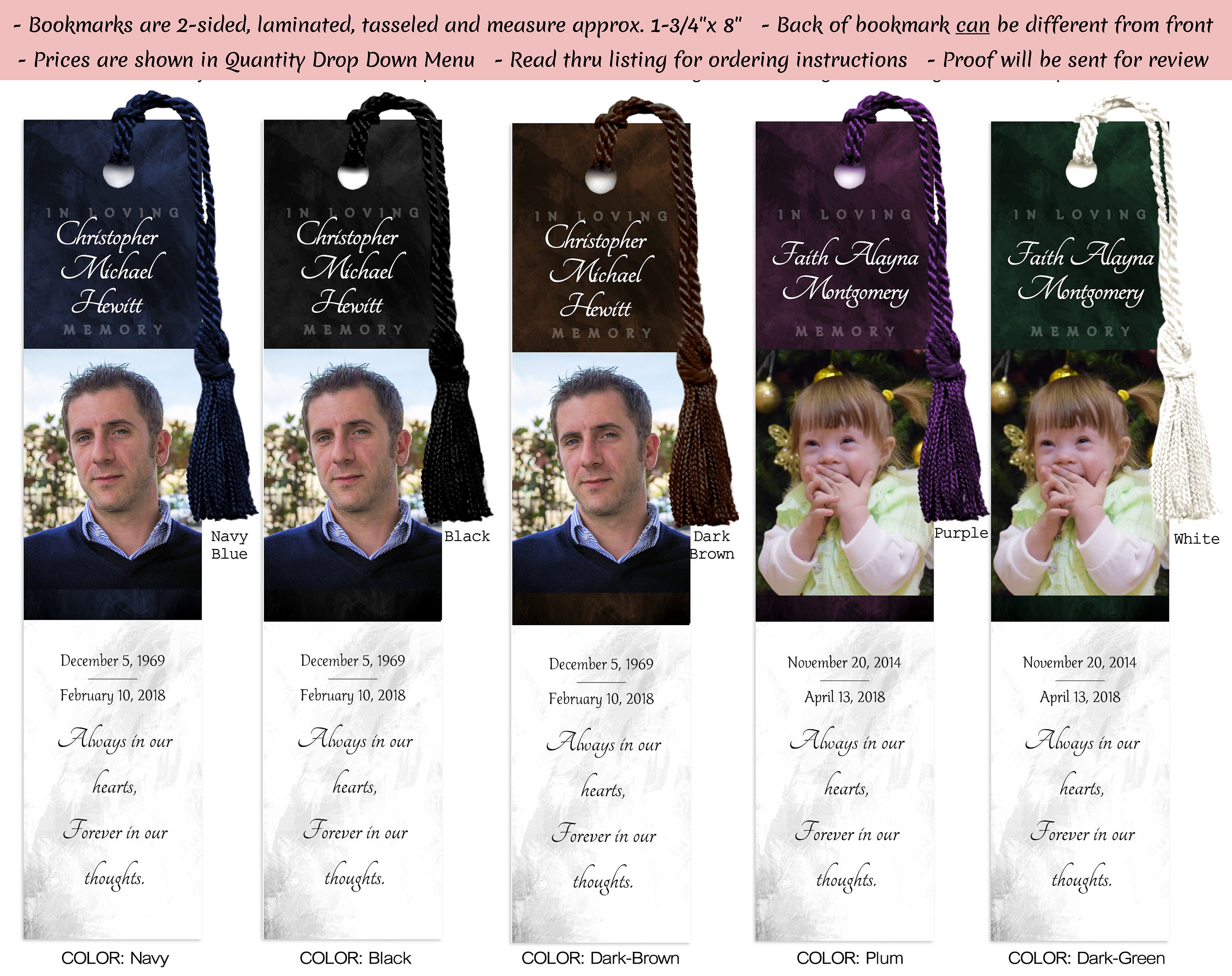 Personalized Memorial Bookmarks, Funeral Favors, Custom Bookmark #MPB2 ...