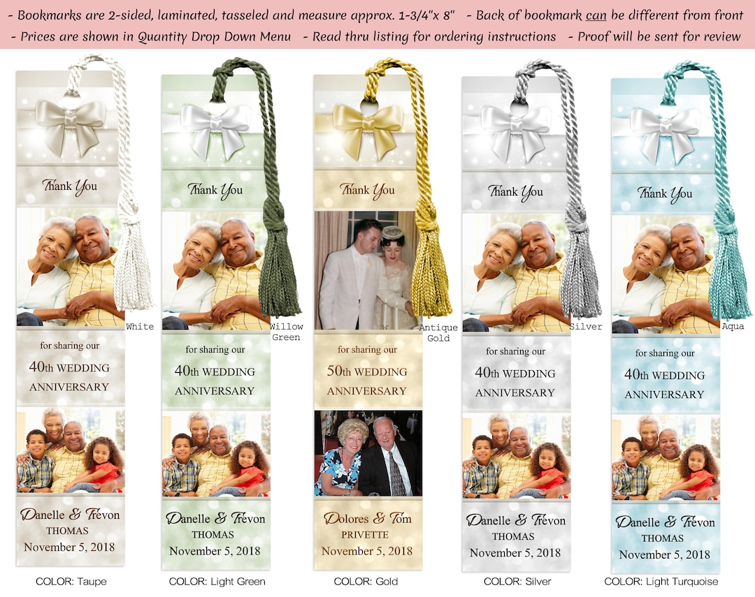 Anniversary Custom Bookmark Favor, Photo Bookmarks, 25th, 50th ...
