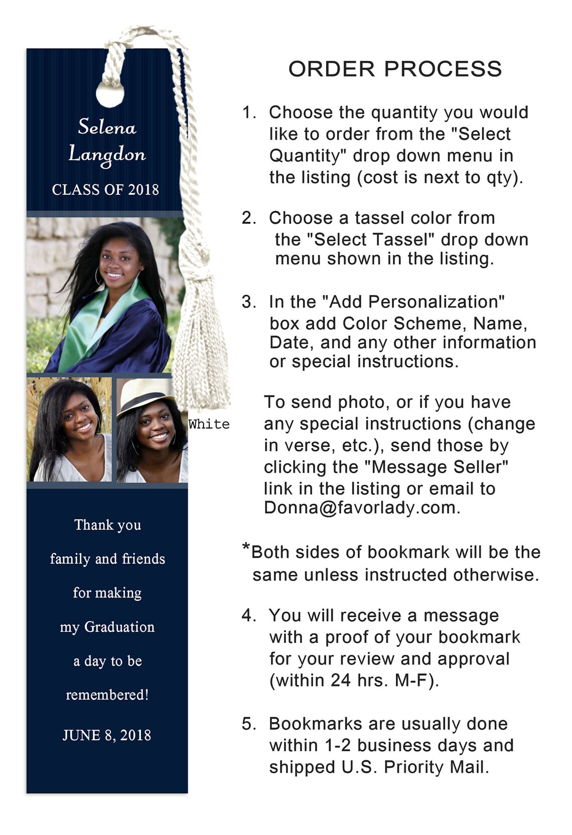 Personalized Laminated Custom Graduation Photo Bookmark book | Etsy