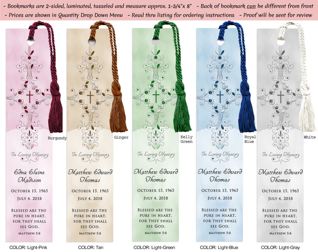 Personalized Memorial Bookmarks, Funeral Favors, Custom Bookmark #MB1 ...