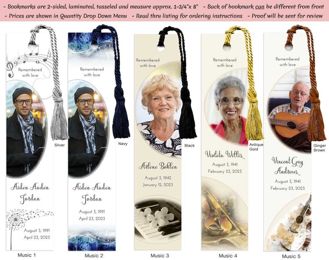 Music Themed Personalized Prayer Card Bookmark, Musical Memorial ...