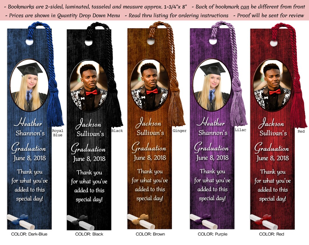 Personalized Laminated Custom Graduation Photo Bookmark (book Marks ...