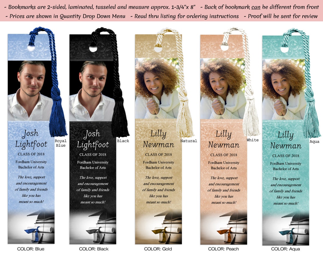 Personalized Laminated Custom Graduation Photo Bookmark (book Marks ...