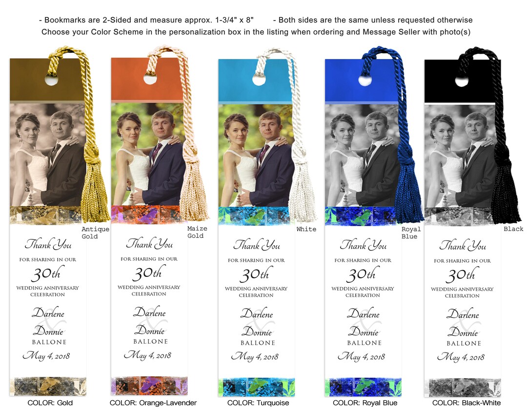 Anniversary Custom Bookmark Favor Photo Bookmarks 25th 50th - Etsy