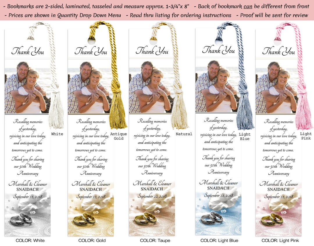 Anniversary Custom Bookmark Favor, Photo Bookmarks, 25th, 50th ...
