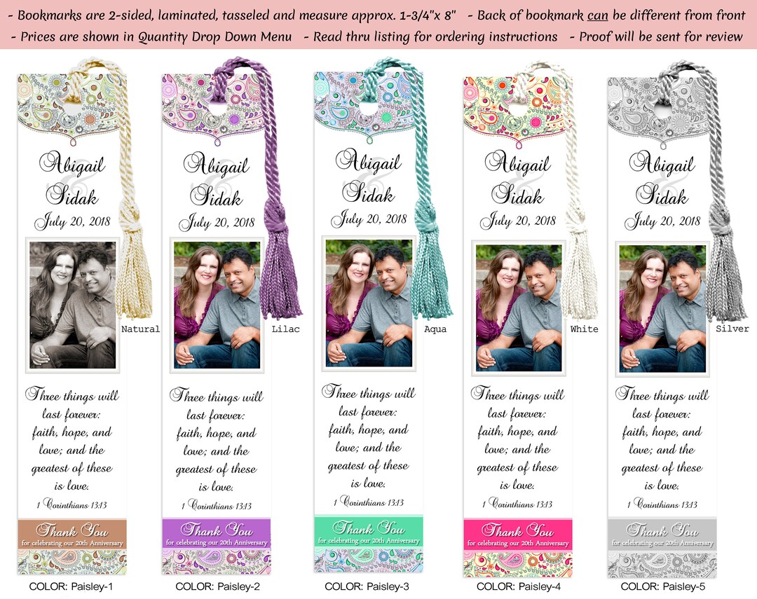 Anniversary Custom Bookmark Favor, Photo Bookmarks, 25th, 50th ...