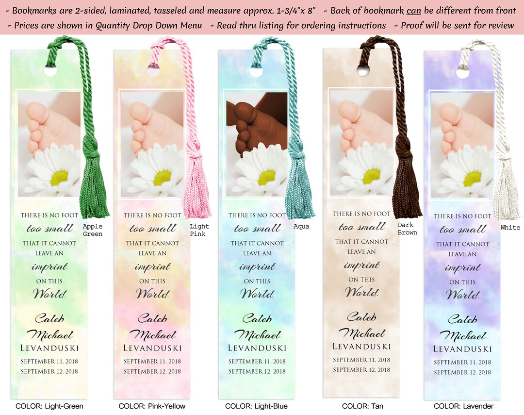Personalized Infant Baby Memorial Bookmarks, Funeral Favors, Custom ...