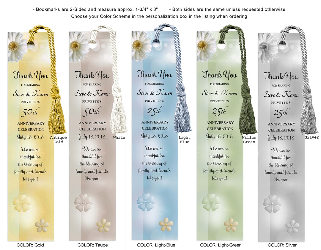 Anniversary Custom Bookmark Favor Bookmarks 25th 50th - Etsy