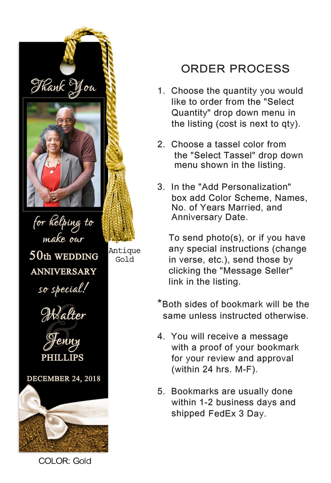 Anniversary Custom Bookmark Favor Photo Bookmarks 25th 50th - Etsy