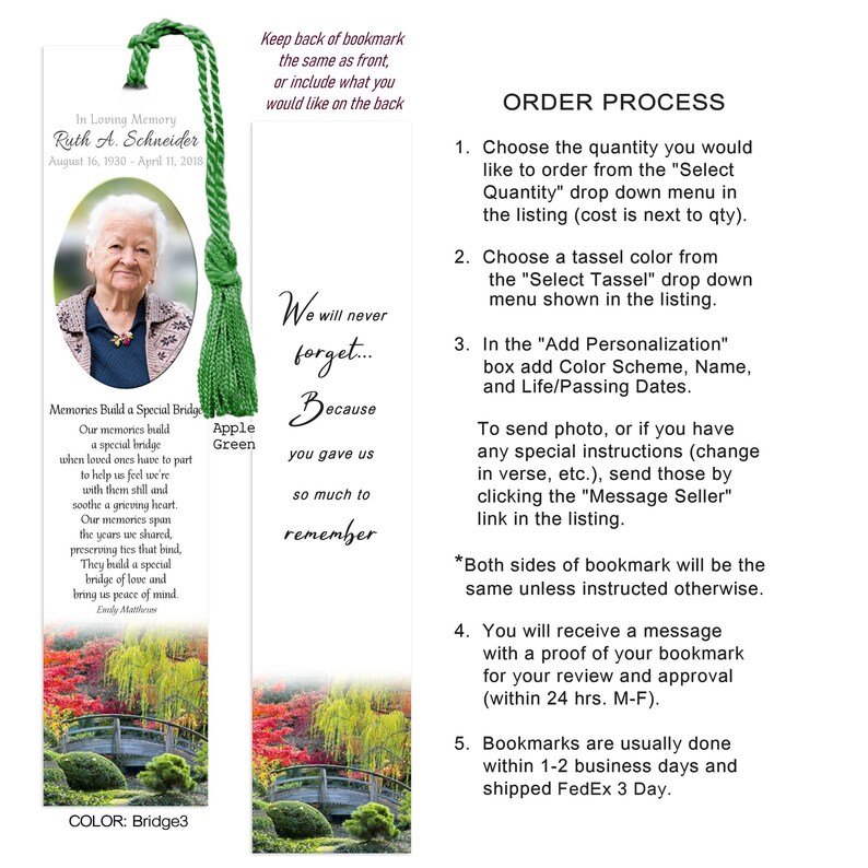 Personalized Memorial Bookmarks, Funeral Favors, Custom Bookmark #MPB5 ...