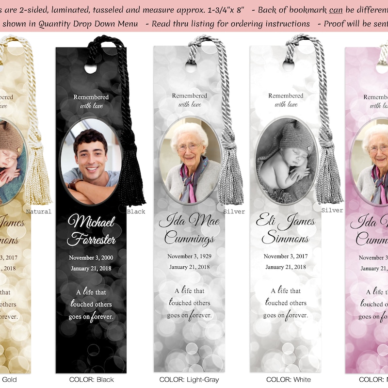 Memorial Bookmarks - Etsy