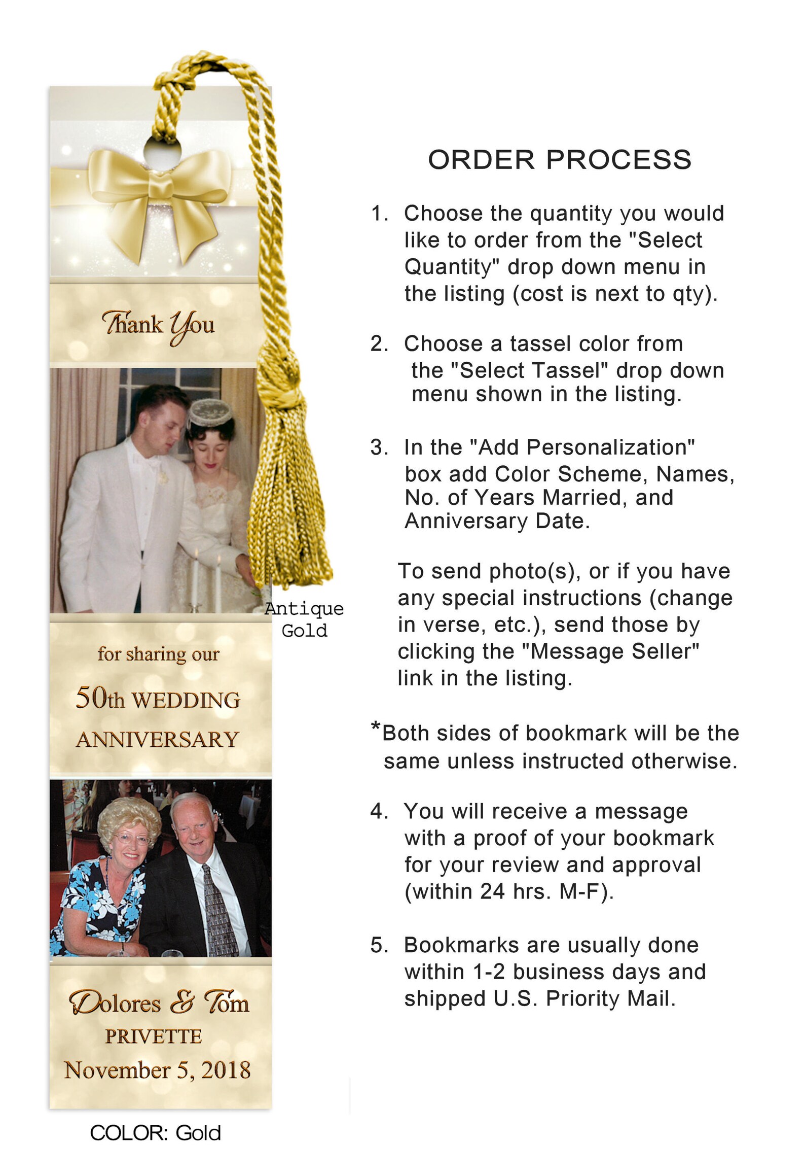 Anniversary Custom Bookmark Favor Photo Bookmarks 25th 50th | Etsy