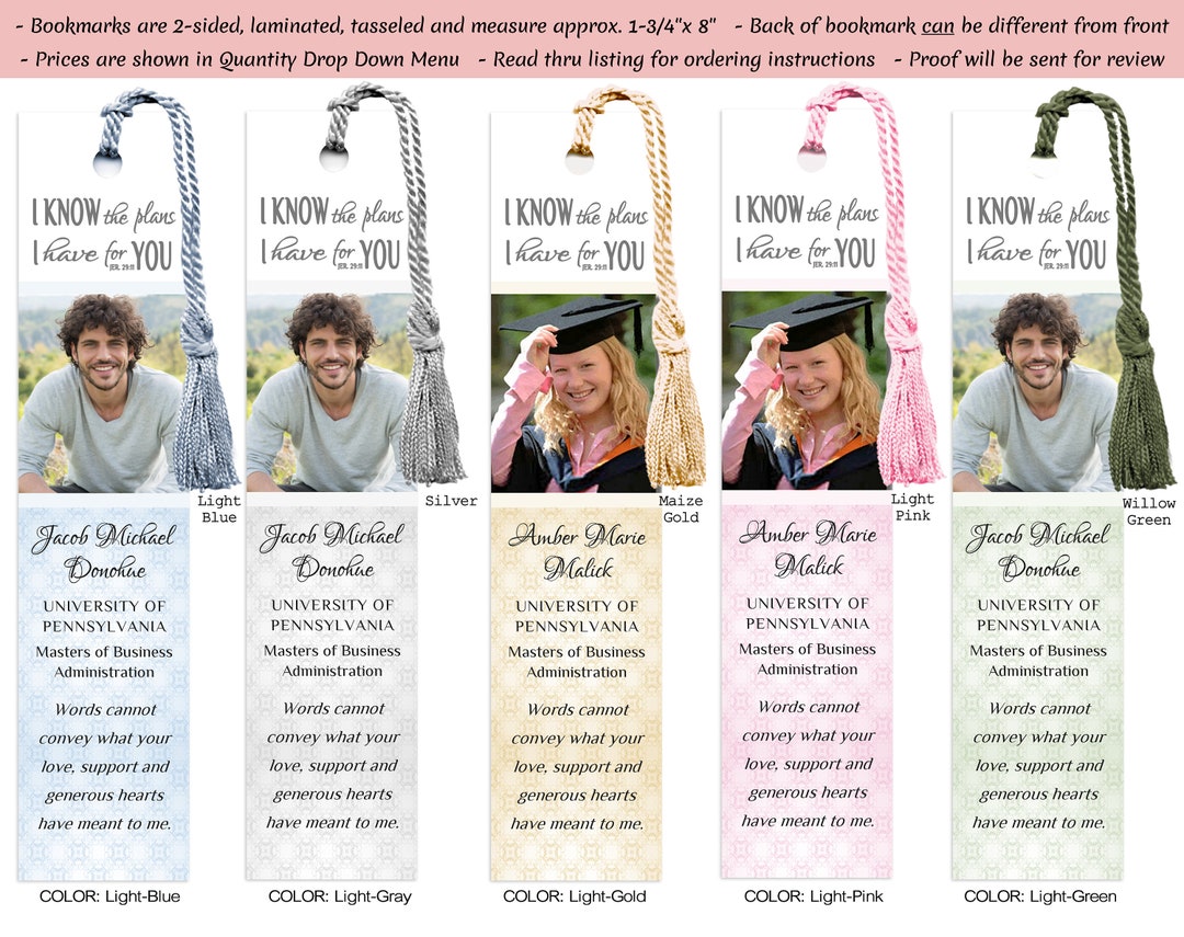 Personalized Laminated Custom Graduation Photo Bookmark (book Marks ...