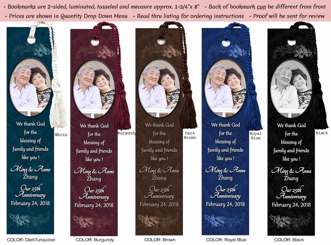 Anniversary Custom Bookmark Favor, Photo Bookmarks, 25th, 50th ...