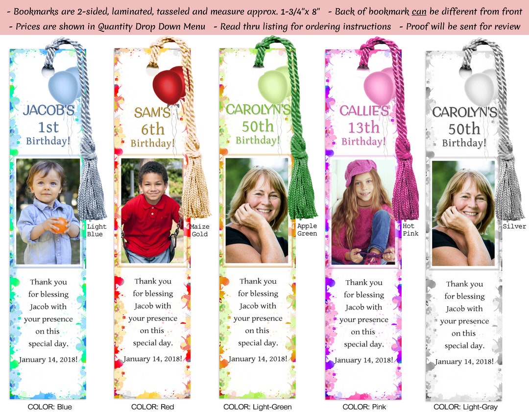 Personalized Laminated Custom Birthday Photo Bookmark (book Marks ...