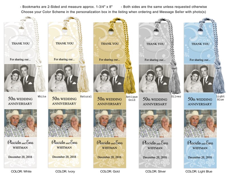 Anniversary Custom Bookmark Favor Photo Bookmarks 25th 50th - Etsy