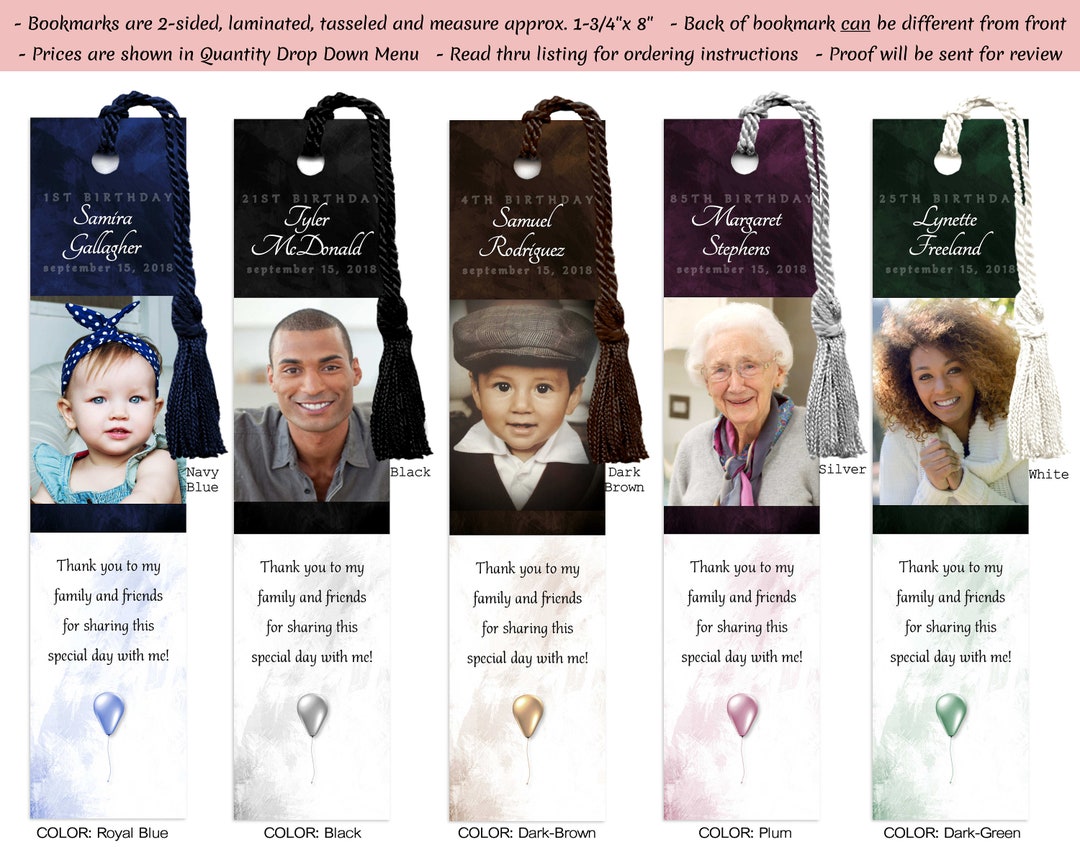 Personalized Laminated Custom Birthday Photo Bookmark (book Marks ...