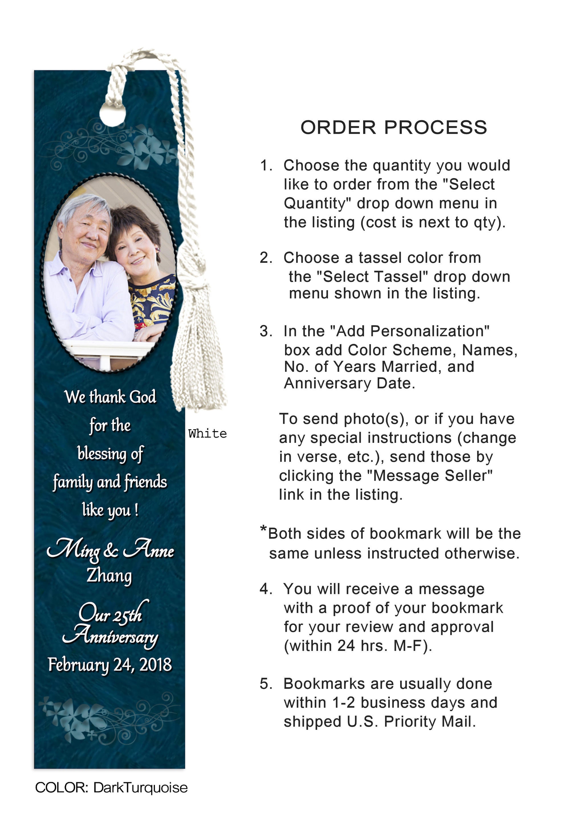 Anniversary Custom Bookmark Favor Photo Bookmarks 25th 50th | Etsy