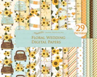 Floral Wedding Sunflower Yellow Peach Mint Wedding Car | Etsy