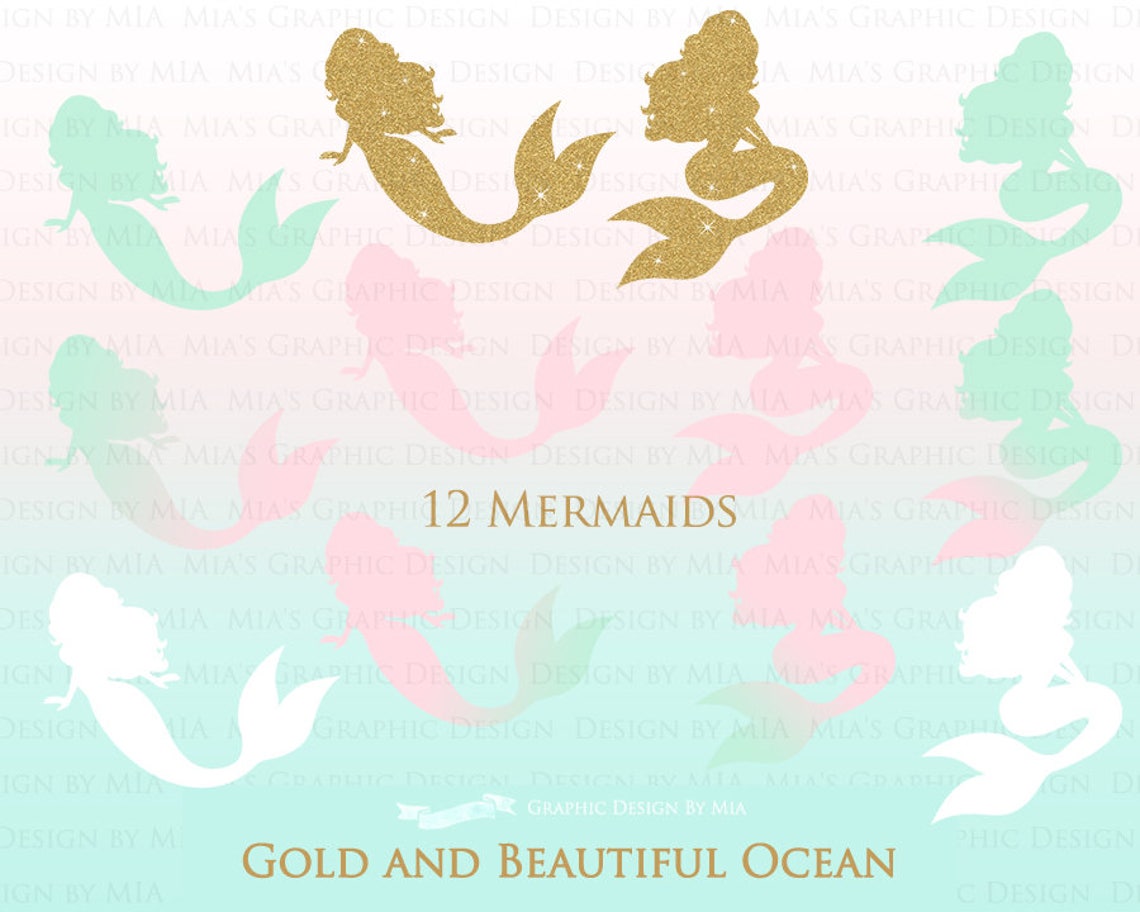 Gold Mermaid Clip Art Instant Download CA130 - Etsy