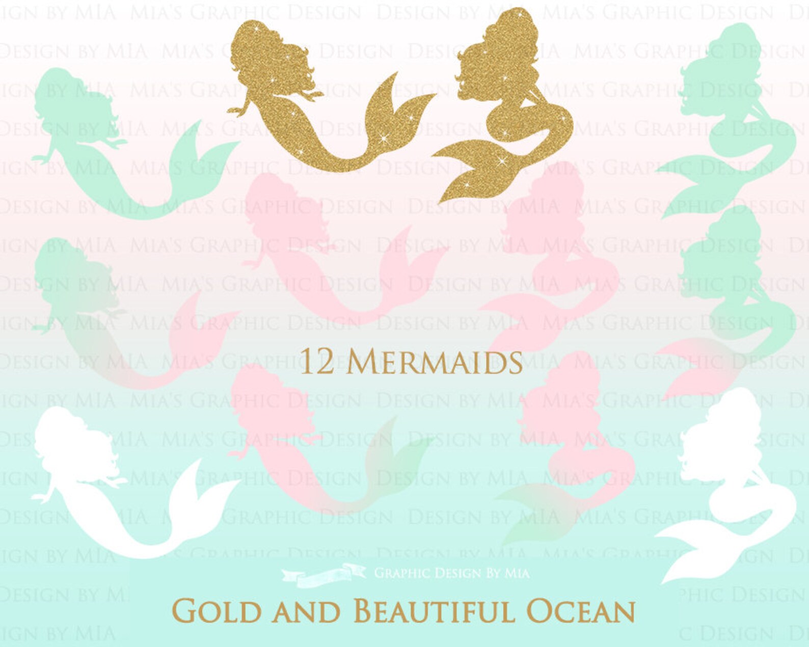 Gold Mermaid Clip Art Instant Download CA130 - Etsy